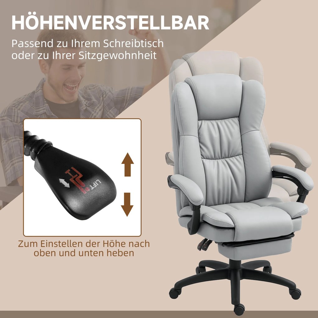 Kancelářská židle Vinsetto s masážní funkcí, ergonomická kancelářská židle s funkcí polohování, výškově nastavitelná manažerská židle s funkcí otáčen…