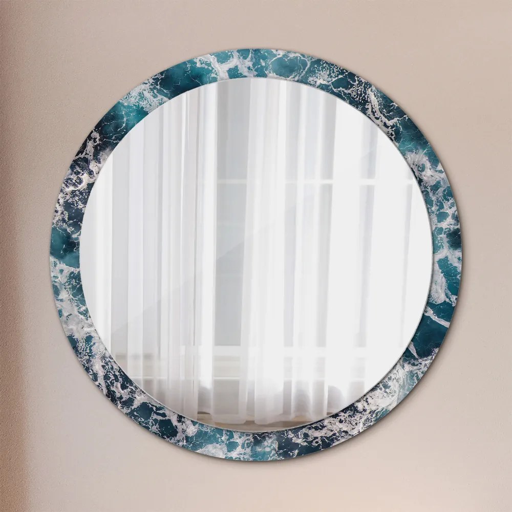 Kulaté zrcadlo tištěný rám Turbulentní moře fi 100 cm