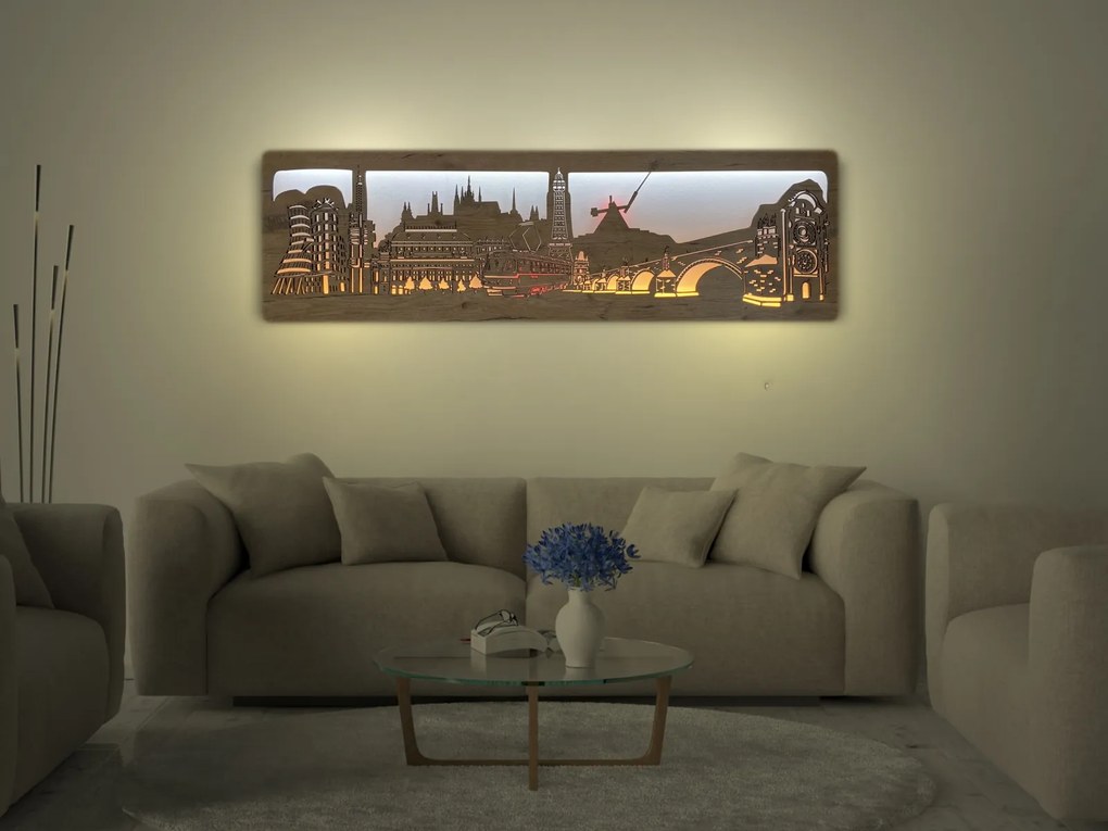 Li-Go "Praha" světelný obraz 230V 130x40 cm provedení povrchu: černá s patinou
