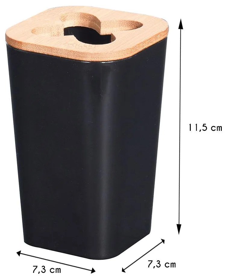 Koupelnový pohár na kartáčky Soap, černá/s dřevěnými prvky
