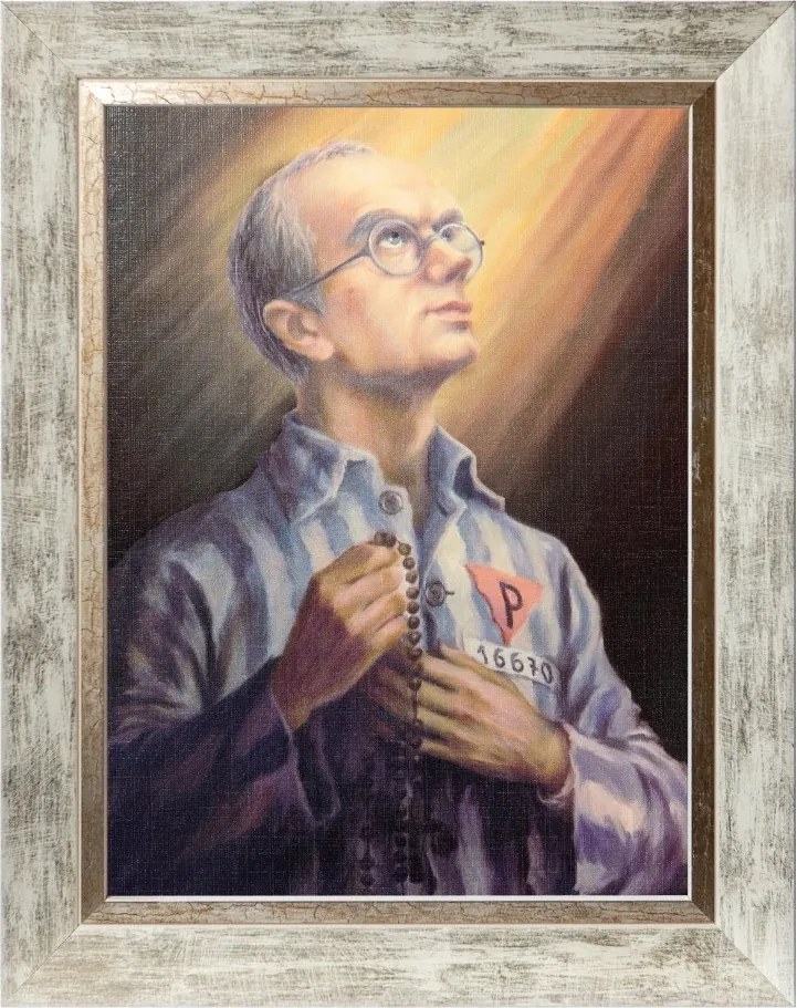 Svatý Maximilián Kolbe Sakrální Obraz V Bílém Ozdobném Rámu 30X40