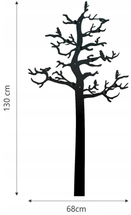 RMP Nástěnný kovový věšák strom s ptáky 131x68x3cm černý