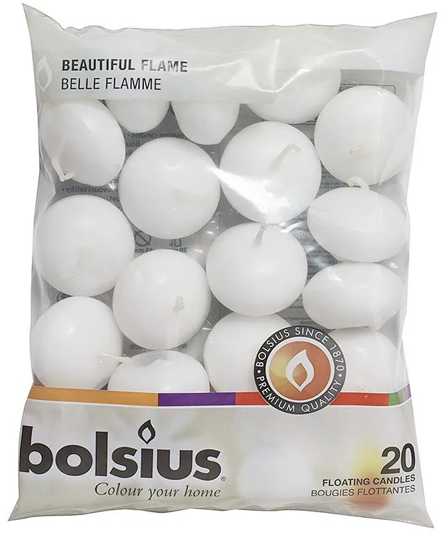 Bolsius – plovoucí svíčky, bílé 20 ks