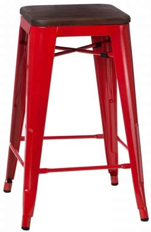 Barová židle Tolix 75, červená/tmavé dřevo