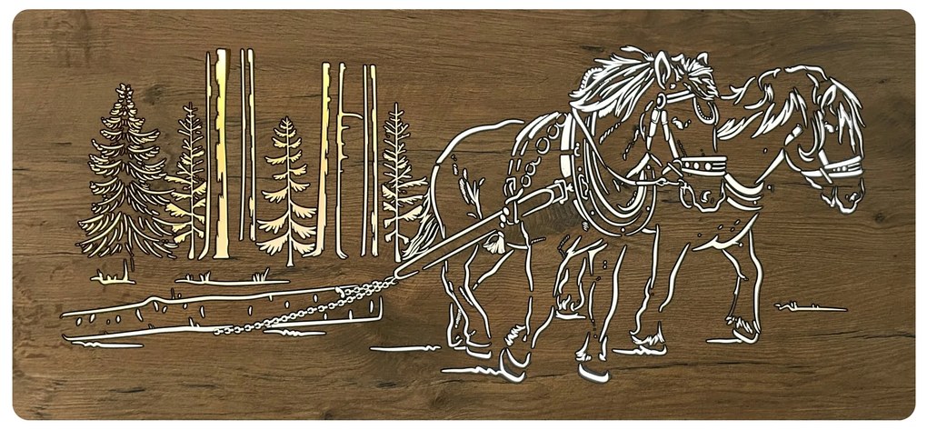 Li-Go "Koně v lese" světelný obraz  230V 110x50cm provedení povrchu: dub světlý