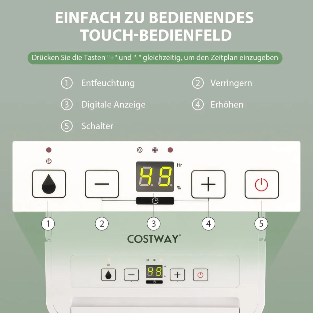 Costway 12 L/den odvlhčovač s 24 H časovačem a 2,2 L nádrž na vodu tichá