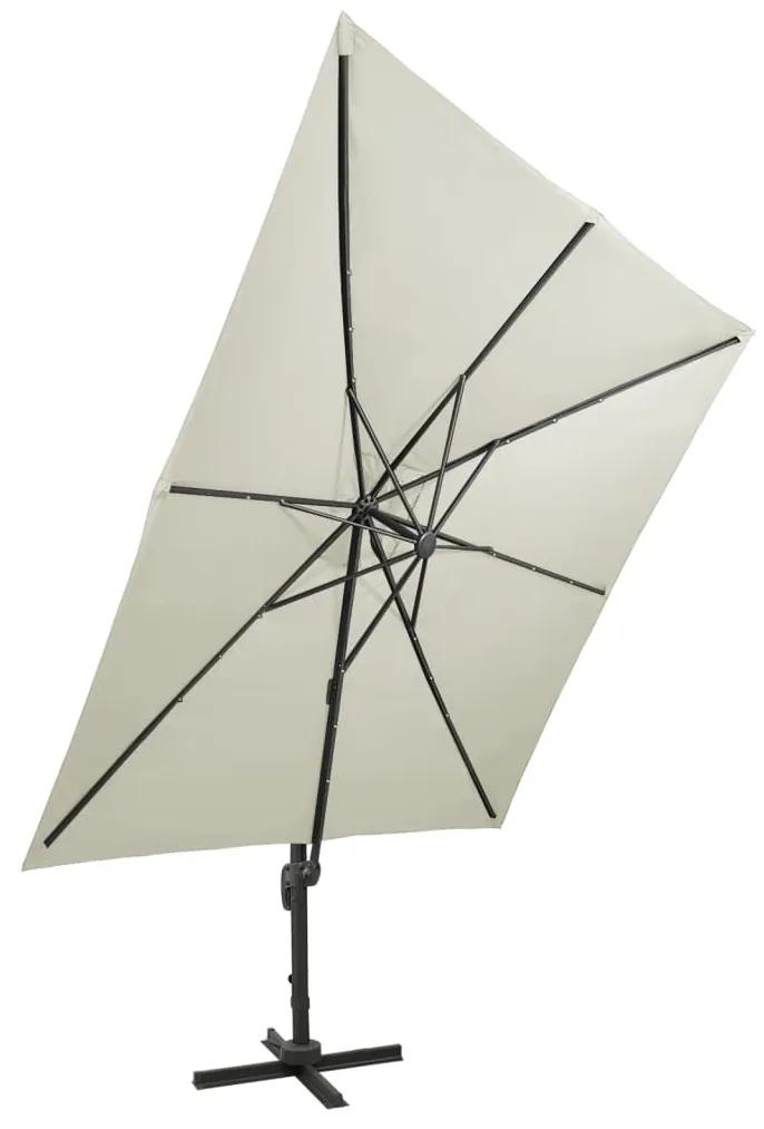 Konzolový slunečník s tyčí a LED světly pískový 300 cm,  312344