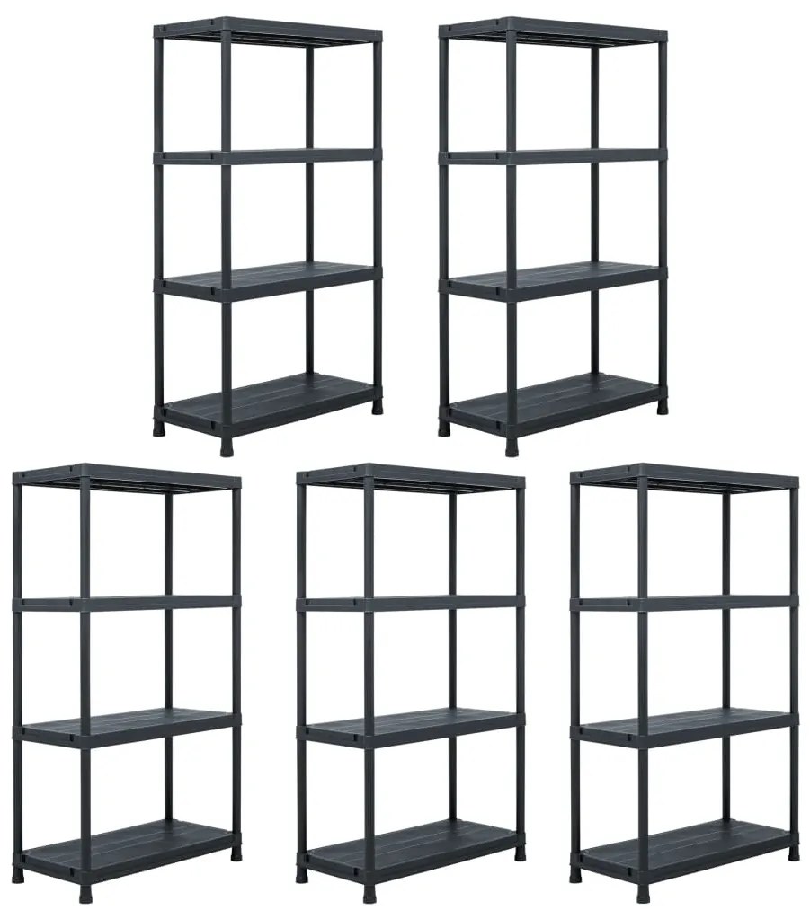 Skladové regály 5 ks černé 60 x 30 x 138 cm plastové 276252