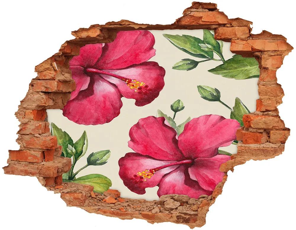 Wallmuralia Nálepka 3D díra na zeď Růžový hibiskus 90x70 cm