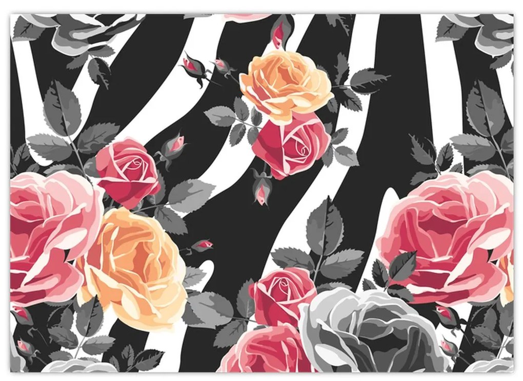 Skleněný obraz rozkvetlých růží (70x50 cm)