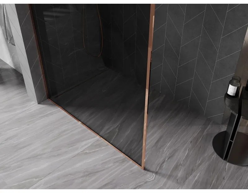 Mexen, Mexen Kioto-XF sprchová stěna s rámem 60 x 202 cm, grafit 10 mm, růžové zlato - 800-060-104-60-40-X