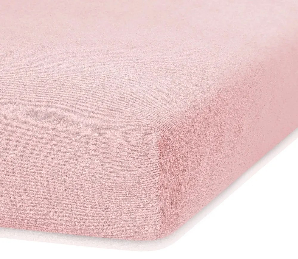 Světle růžové elastické prostěradlo s vysokým podílem bavlny AmeliaHome Ruby, 200 x 120-140 cm