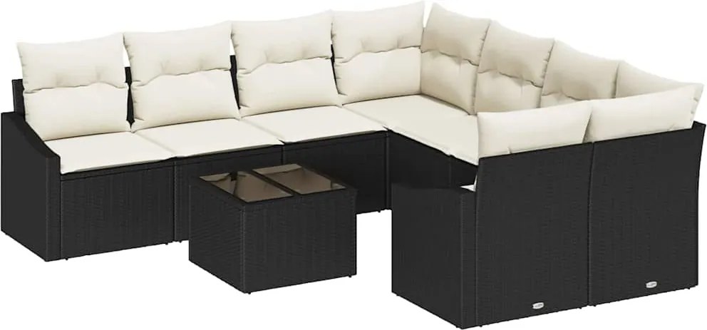 Set pohovek 9 ks Černá a krémová polyratan 3355326