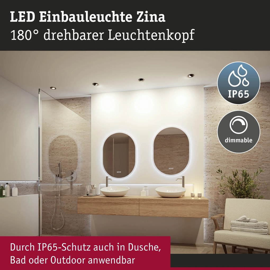 P 92413 LED vestavné svítidlo Zina IP65 5W / 8W 230V stmívatelné 2700 - 4000K černá mat - PAULMANN