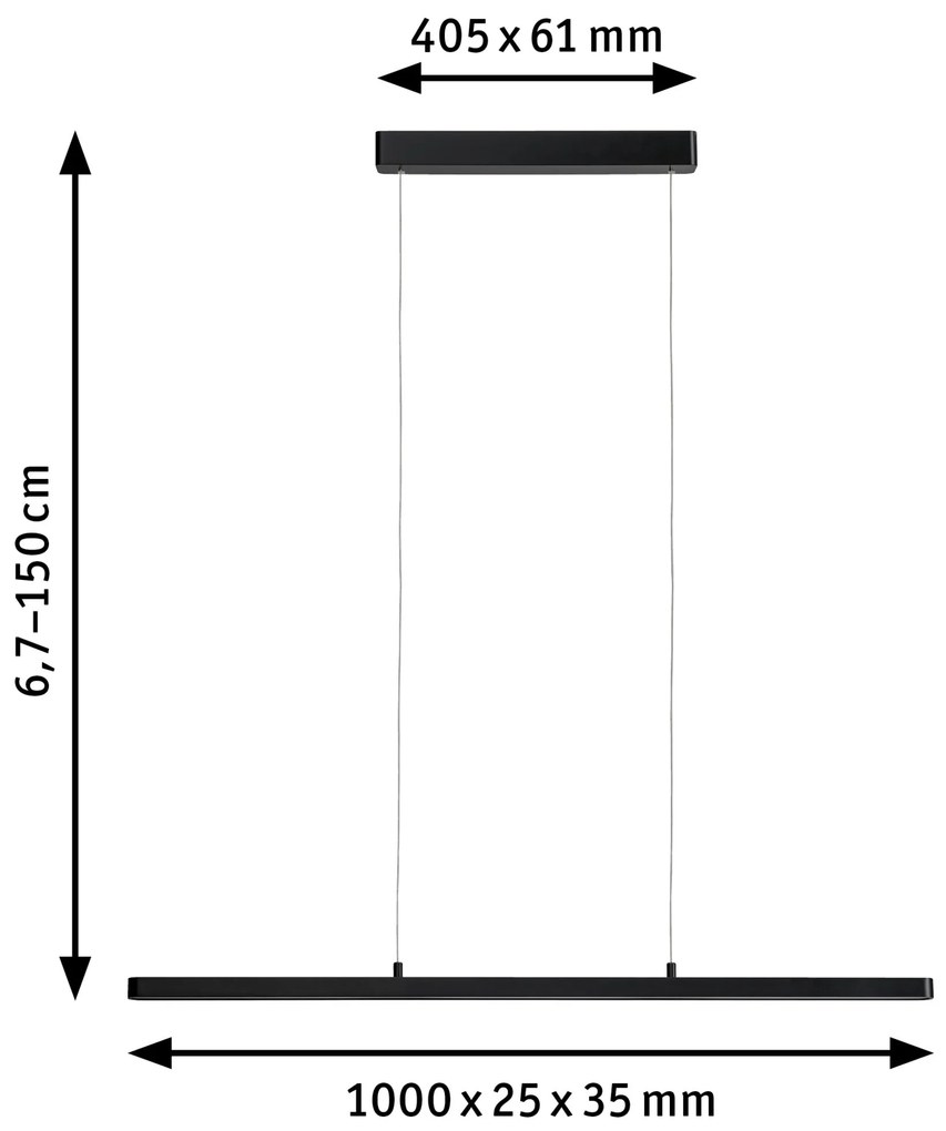 Paulmann 79693 Lento, černé lineární závěsné svítidlo se svícením nahoru-dolu, 42W LED 2700K stmívatelné, délka 100cm