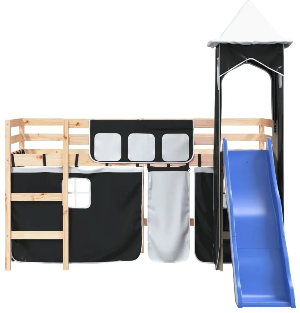 Dětská patrová postel s věží bílá a černá 90 x 190 cm borovice - Default Title