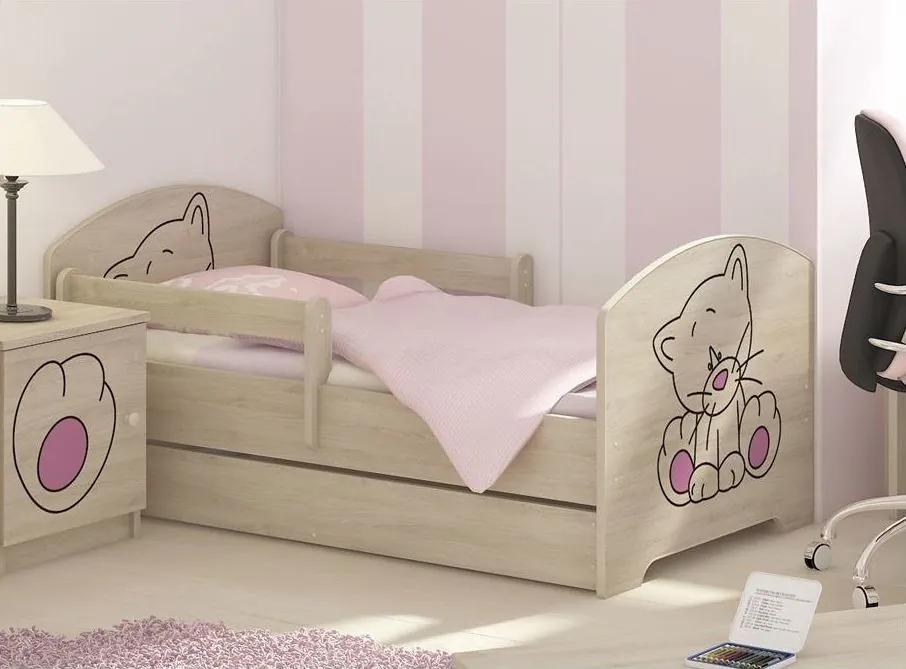 MAXMAX Dětská postel s výřezem KOČIČKA - růžová 140x70 cm + matrace ZDARMA