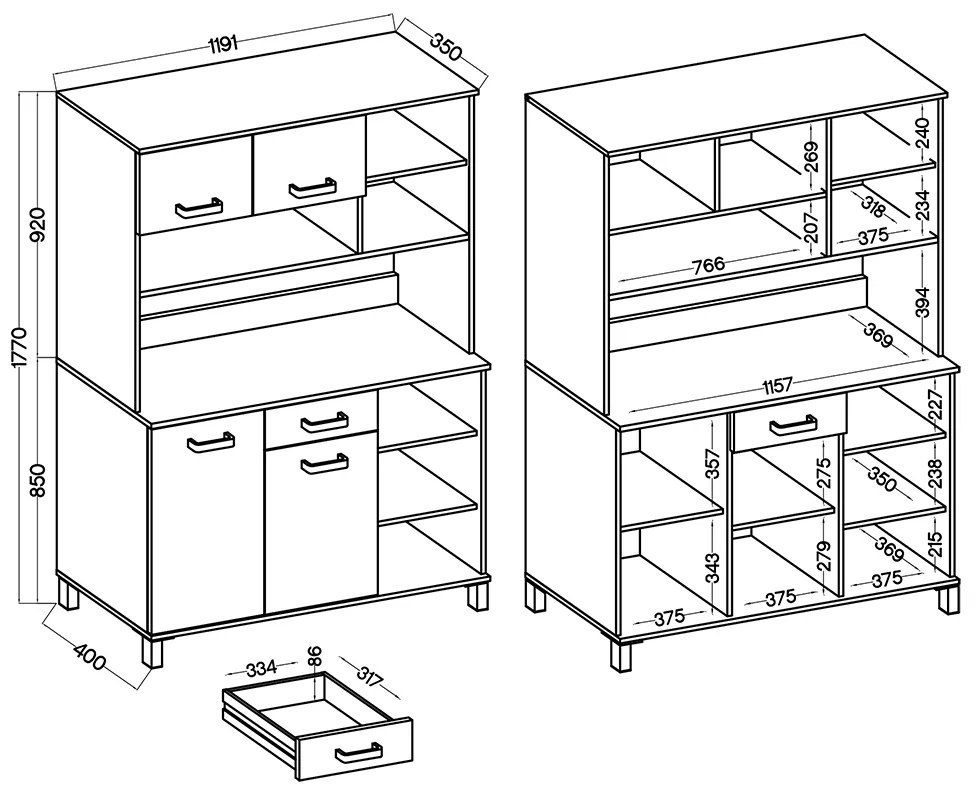Kredenc příborník LANDA | 269 cm | sestava 3 díly | antracit/beton