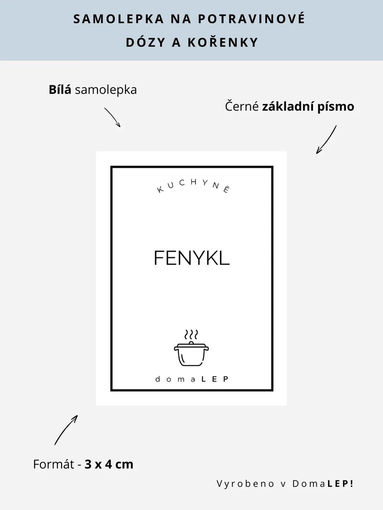 Samolepka na kořenky FENYKL bílá 3 × 4 cm základní písmo