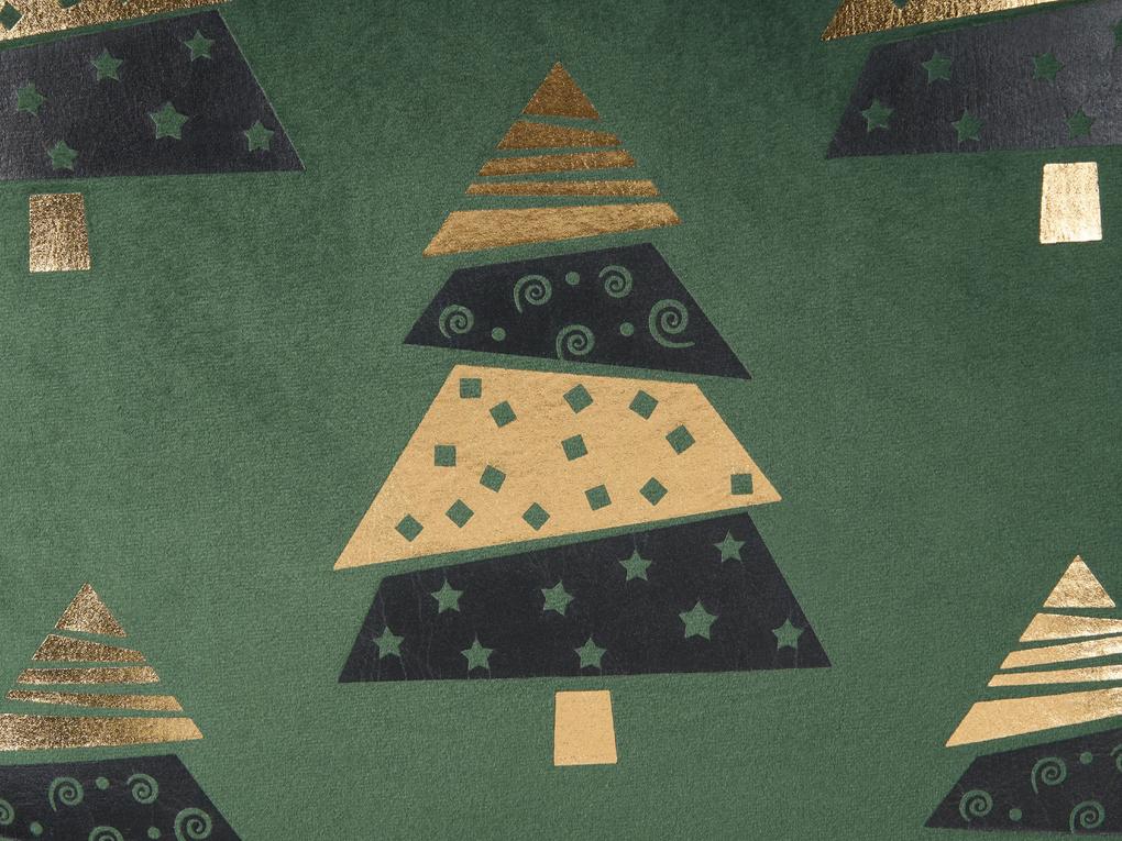 Sada 2 sametových polštářů se vzorem vánočního stromku zelený 45 x 45 cm GOLDSPRUCE Beliani