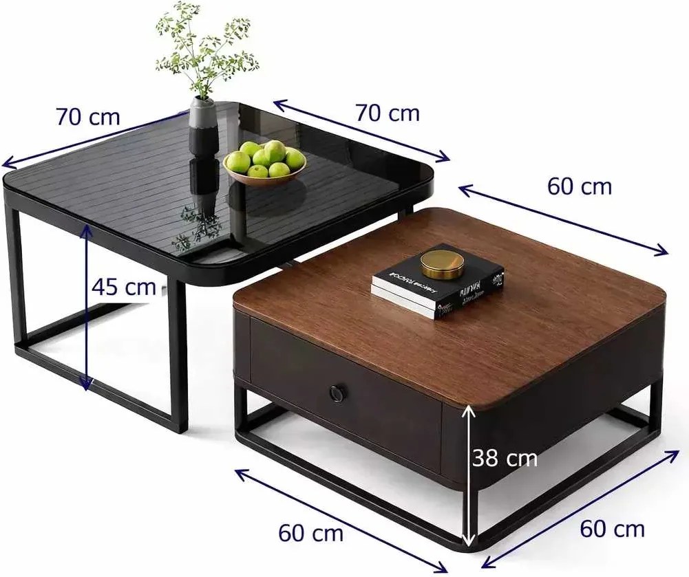 LuxuryForm DESIGN Konferenční stolek DENVER 70 × 70 / 60 × 60 cm – dřevo / sklo (set 2 ks)