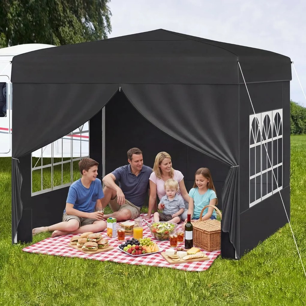 Costway Pavilon Výsuvný skládací altán s 4 Odnímatelné boční stěny 3 oddíl
