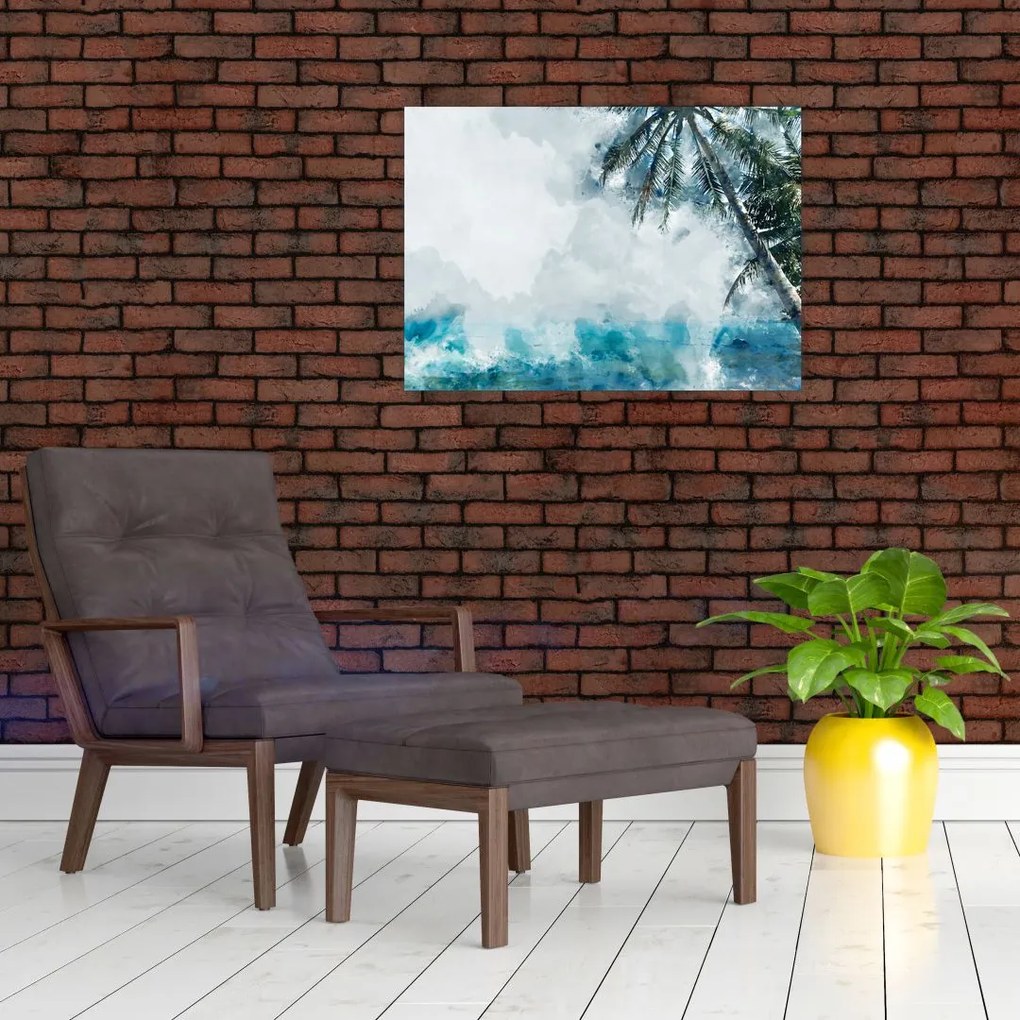 Skleněný obraz palmy nad mořem (70x50 cm)