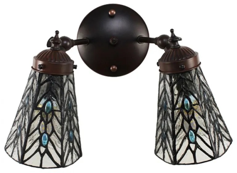 Nástěnná Tiffany lampa 2 stínidla modré kamínky Blue Gems – 30x23x23 cm