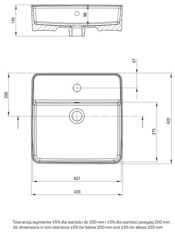 Deante CGS_6U4B - Umyvadlo na desku s otvorem SQUARE 42x42 cm keramika/bílá