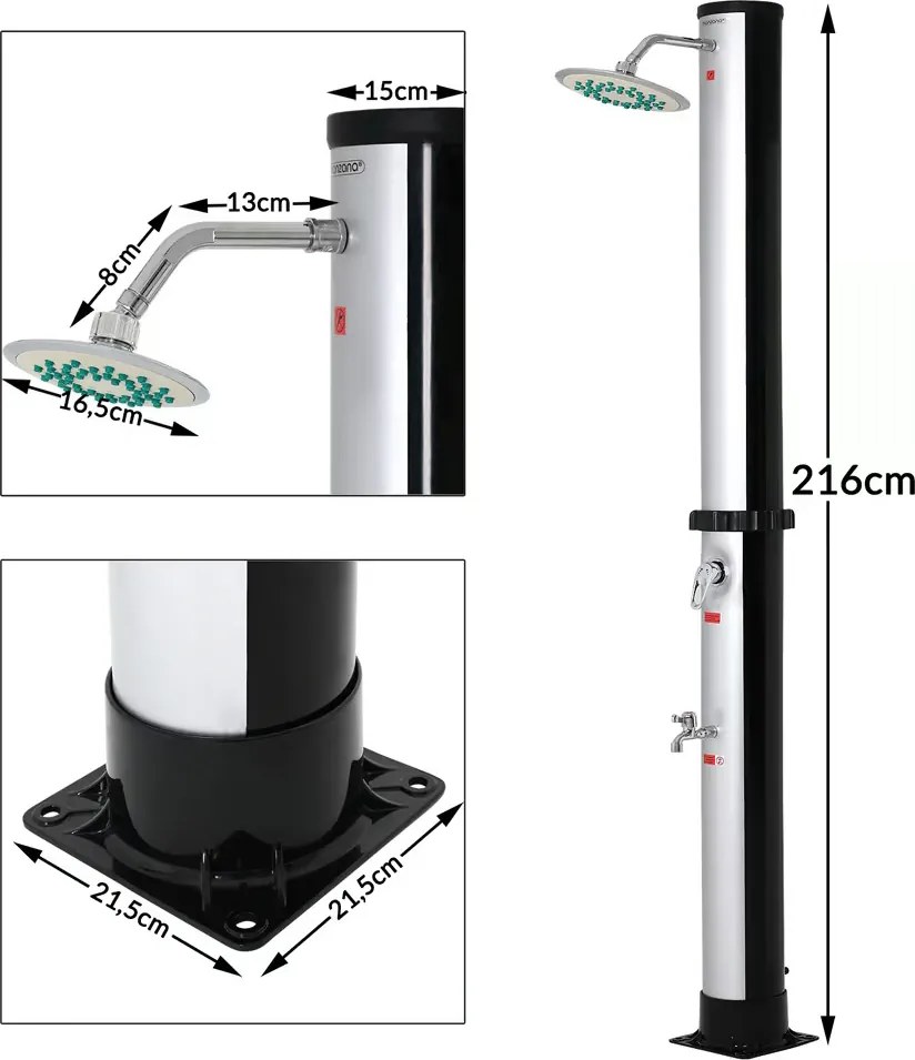 Solární sprcha KARIBIK, 35 l, stříbrná/černá Jurhan