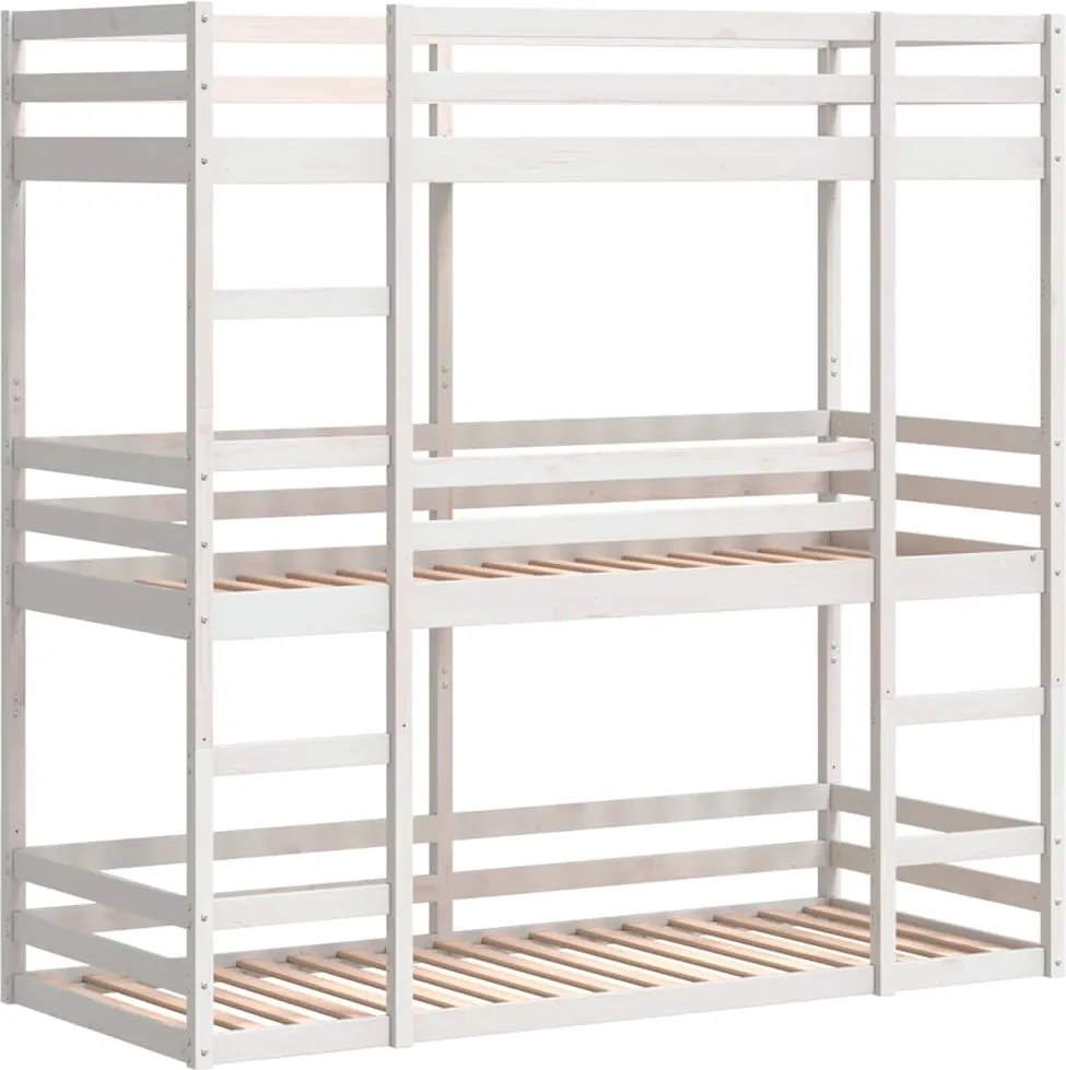 Třípatrová postel bílá 75 x 190 cm masivní borové dřevo 3284261