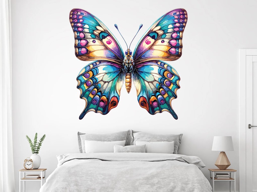 Motýl textilní přelepitelná samolepka na zeď arch 75 x 71 cm