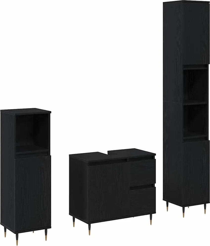 Sada koupelnového nábytku 3 ks Černý dub 30 x 30 x 190 cm 3333096