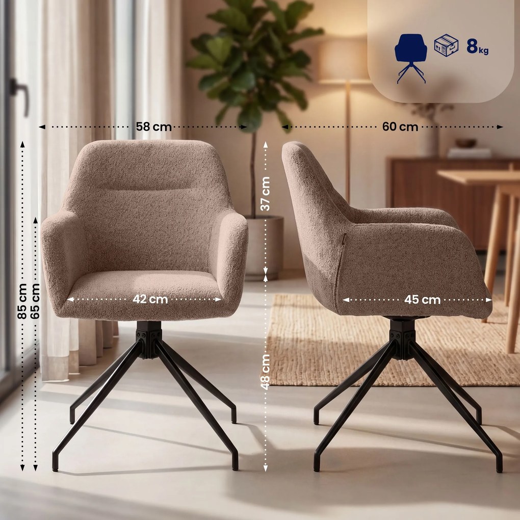 Sada 2 jídelních židlí Merlinda látka Teddy – hnědá