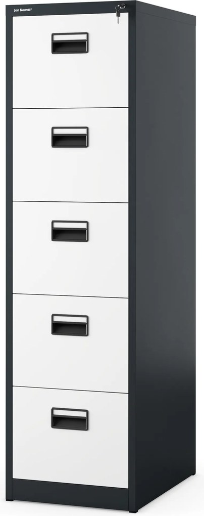 Kovová kartotéková skříň s 5 zásuvkami, antracitovo-bílá, 460x1625.5x620 mm: SARA