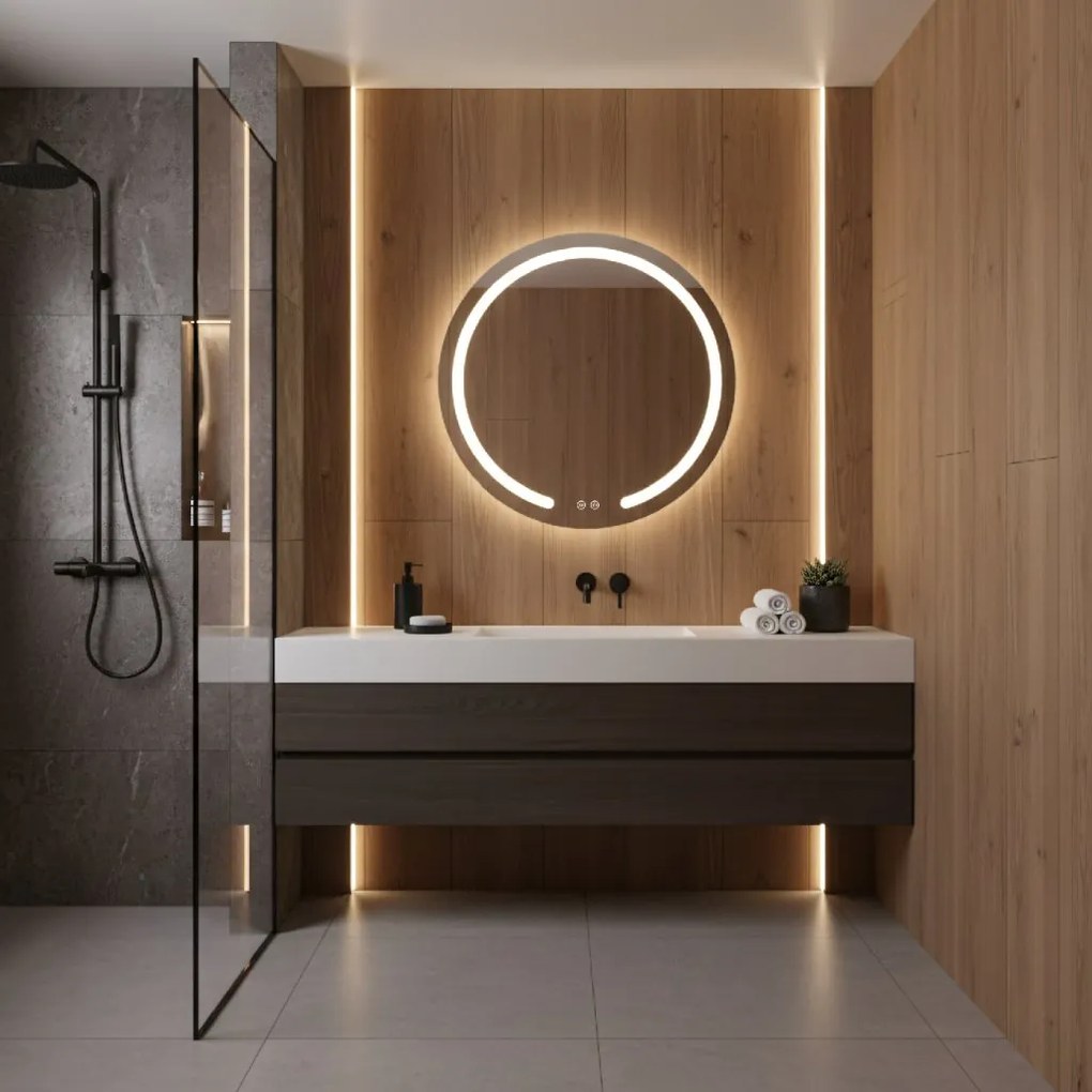 Tutumi Zrcadlo Modern ⌀70 cm s vyhříváním a regulovatelným LED osvětlením HOM-00905