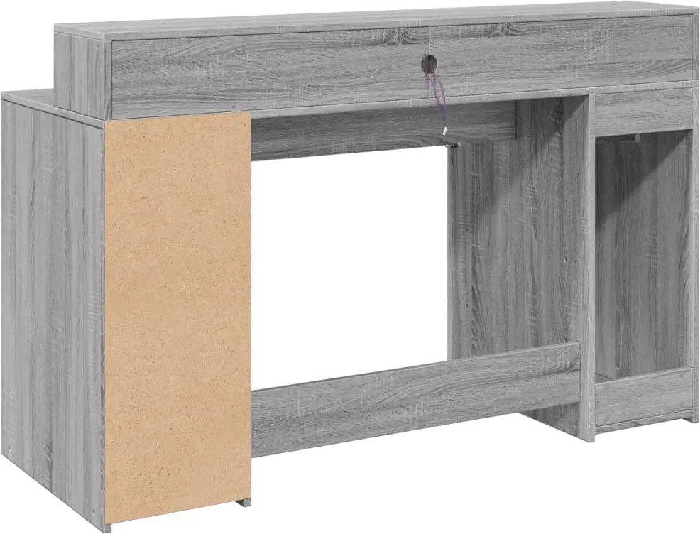 Psací stůl s LED šedý sonoma 140 x 55 x 91 cm kompozitní dřevo 3309425