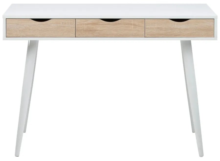 Bílý pracovní stůl se 3 zásuvkami v dekoru dřeva Actona Neptun