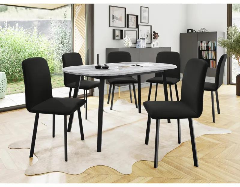 Rozkládací stůl Zerimo S 150x80 se 6 židlemi Lekoz, Barva dřeva: bíla + černá, Potah: Amor Velvet 4321