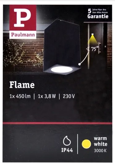 Paulmann 94327 - LED/3,8W IP44 Venkovní nástěnné svítidlo FLAME 230V antracit