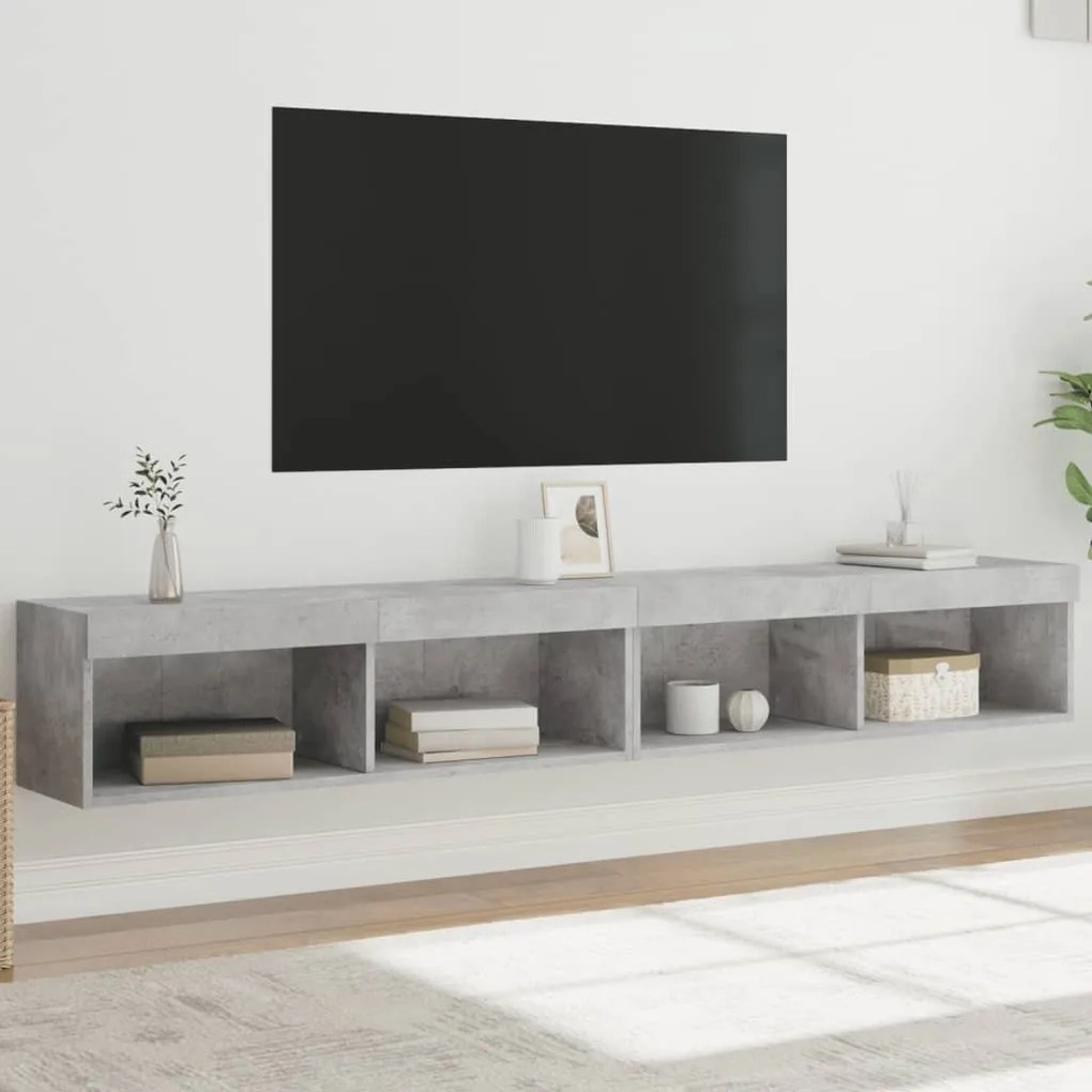 TV skříňky s LED osvětlením 2 ks betonově šedé 100 x 30 x 30 cm