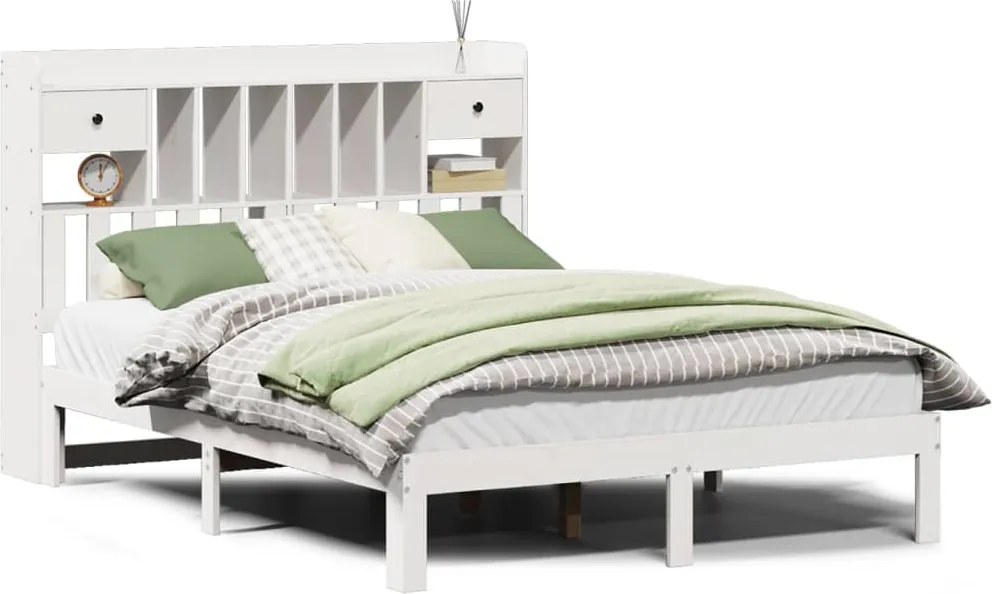 Postel s knihovnou bez matrace bílá 140x190 cm masivní borovice 3322594