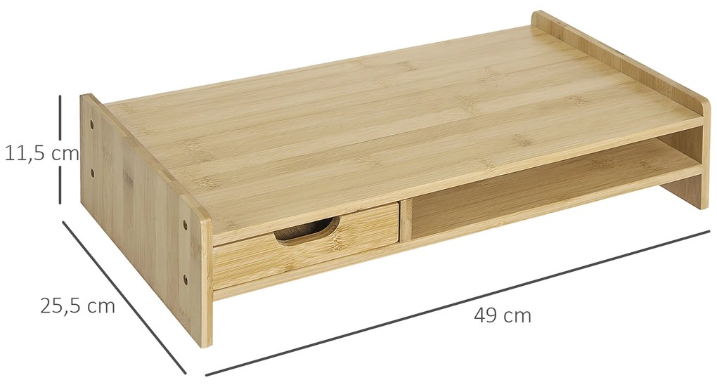 HOMCOM Stojan na monitor Stojan na obrazovku Stolní organizér se zásuvkami v přírodní barvě 49x25,5x11,5cm pro objednávku na pracovišti