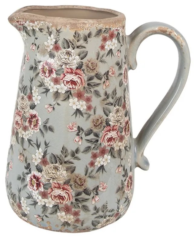 Zelený keramický dekorační džbán s květy Floria L - 21*15*23 cm
