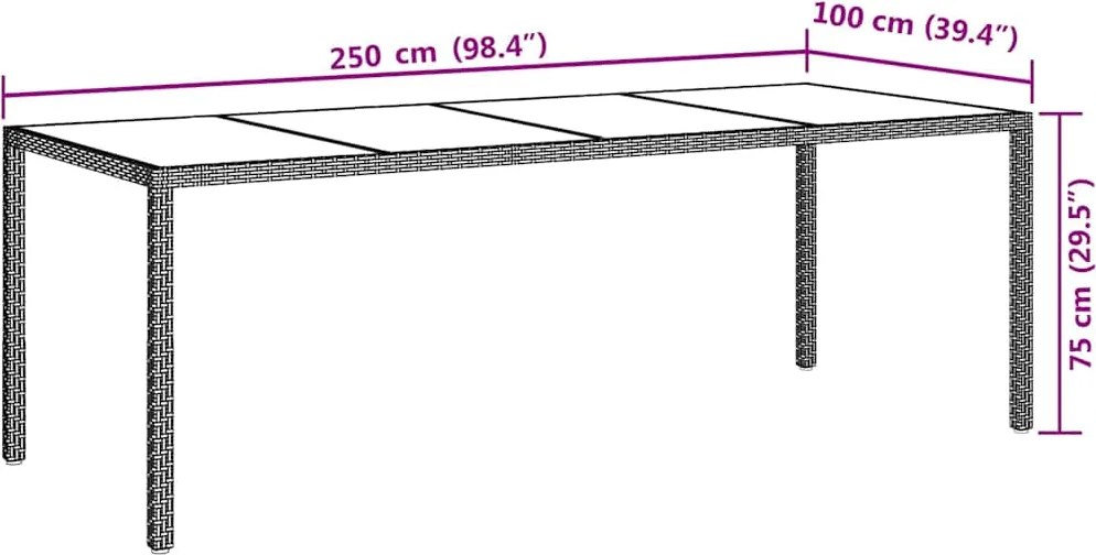 Zahradní stůl béžový 250 x 100 x 75 cm tvrzené sklo a polyratan 316728