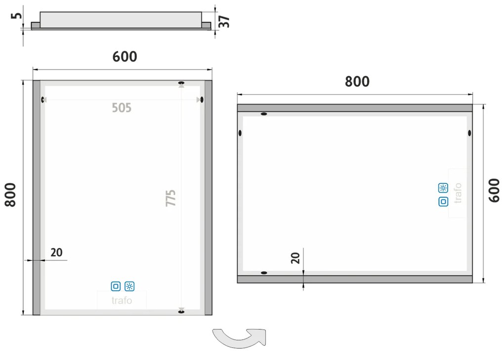 Nimco LED zrcadlo 600x800 se dvěma dotykovými senzory - ZP 11002VX