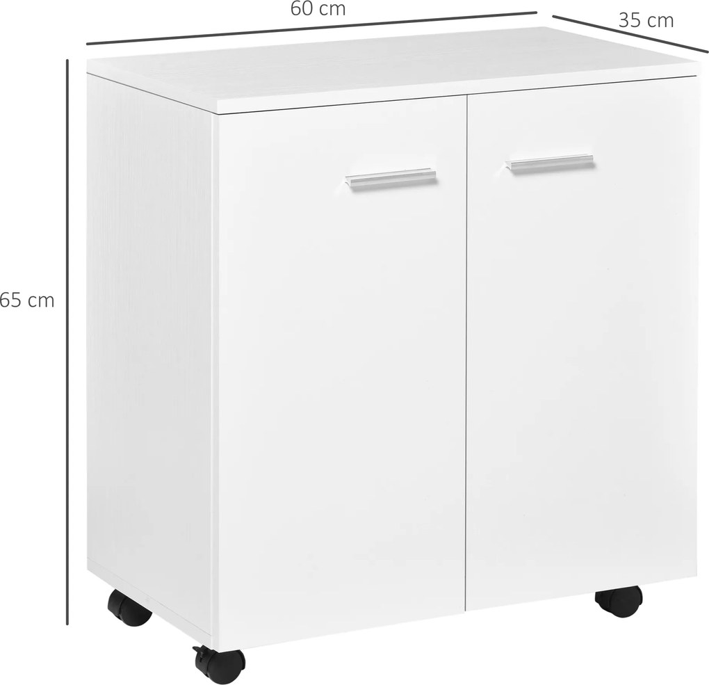 HOMCOM Mobilní TV Stánek Dřevěný Kancelářský Regál S Kolíčky a 2 Dveřmi 60x35x65cm