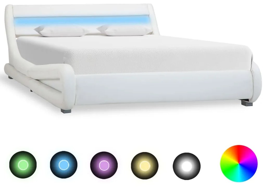 285734 vidaXL Rám postele s LED bílý umělá kůže 120 x 200 cm