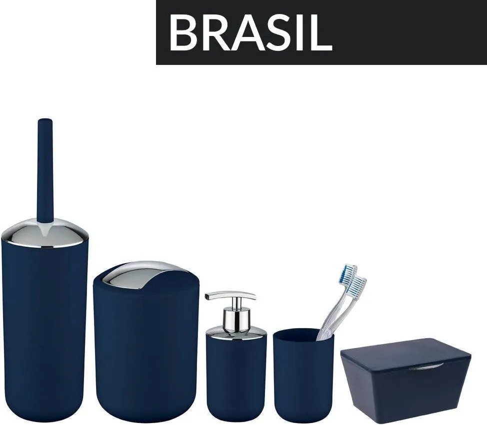 Uzavíratelný zásobník na WC BRASIL, barva modrá + štětka WC, WENKO