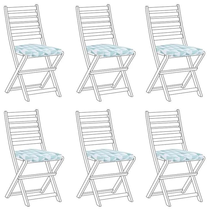Sada 6 sedacích polštářů na zahradní židle vzor trojúhelníky modré/ bílé TOLVE Beliani